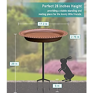 Garbuildman Extra-Large Freestanding Birdbaths Bowl, Detachable Decoration Spa with Metal Stake Stand & Birdfeeder for Outdoor Garden, Oval Style, Chocolate