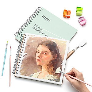 HIMI Gouache Pad 8.5X8.5''(98lb/160g) 50 Sheets Mix Paper Pad, Side Wire Bound, Fine Texture, in Gouache Acrylic Art Pad for Sketching, Ink Sketch Book, Art Supplies Drawing Pad Gift （Green）