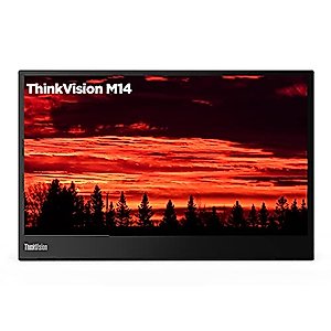 Lenovo ThinkVision M14 14" Full HD 1920x1080 IPS Monitor - 300 Nit 6ms 2xUSB Type-C Ports Widescreen Backlit LED LCD Mobile Portable Display Raven Black