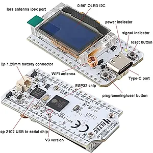 DIYmalls 915MHz LoRa ESP32 OLED Board V3 Type-C SX1262 8MB Flash + LoRa Antenna U.FL IPEX to SMA for Arduino LoraWan IOT (Pack of 2), not Compatible with LoRa 32 V2