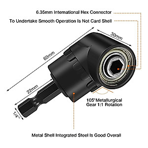 Fruholt Flexible Drill Bit Extension Set, 105° Right Angle Drill Attachmen, Rotatable Joint Socket 1/4 3/8 1/2 In Hex Socket Adapter Sets for Power Drill & Driver, Cordless Drill & Screwdriver (Black)