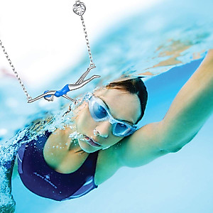Swimming Necklace 925 Sterling Silver Heart CZ Cute Swimmer Pendant Charm Necklace for Women Natator on a Swim Team, 16 inch