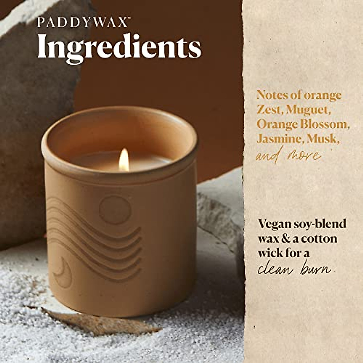Paddywax Candles Dune Scented Soy Wax Candle, 8-Ounce Ceramic Jar with Burnished Cork Lid, Orange Zest & Bergamot