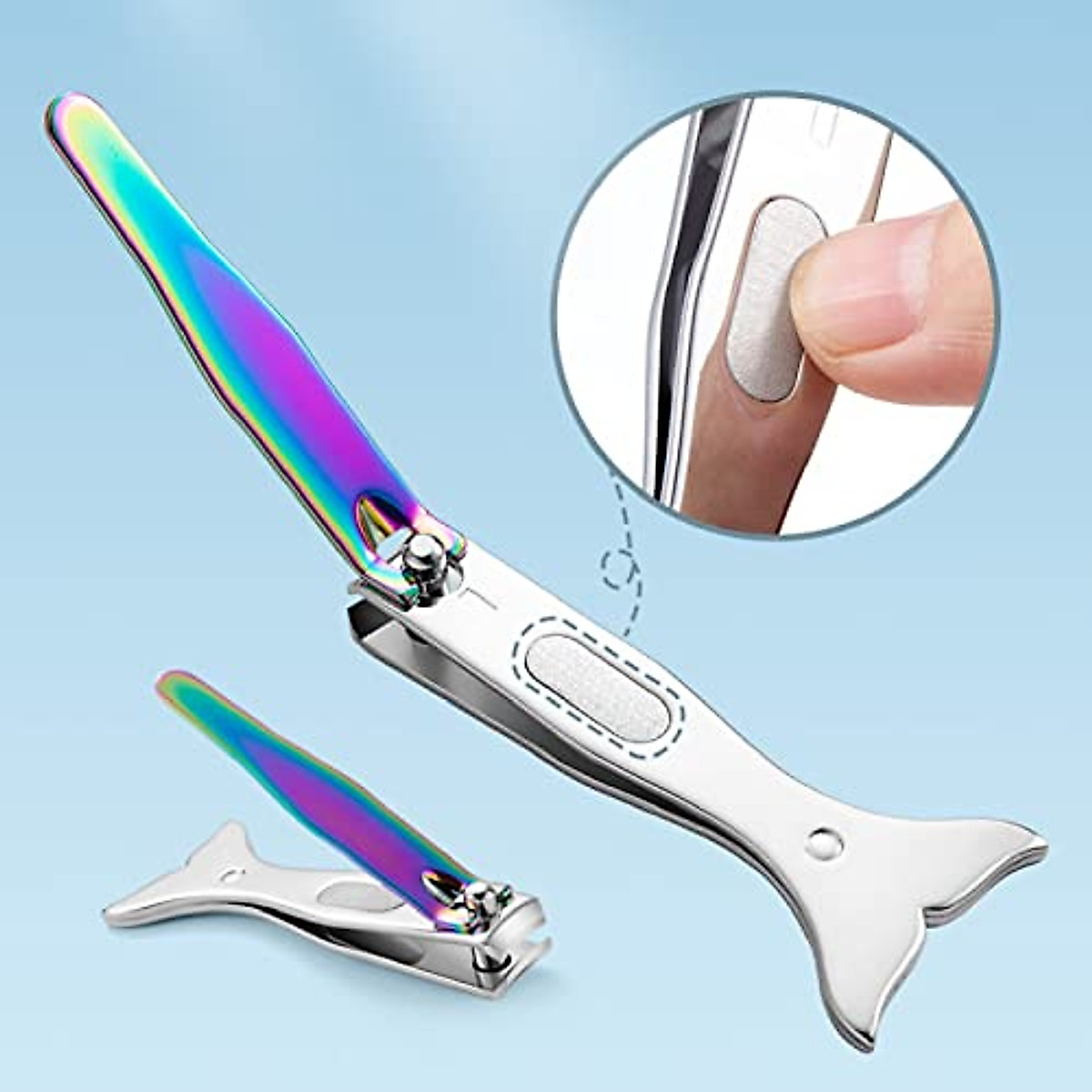 2Pcs Mermaid Nail Clipper Set, Fishtail Design Comfortable Grip Stainless Steel Easy to Use Fingernail Scissors Cutter for Home Use, Christmas Birthday Stocking Stuffers (Multicolor)