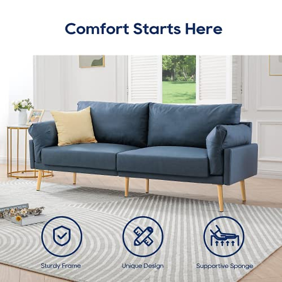 Vonanda Fabric Sofa, Blue Couch Upholstered Sofa, 72 Inch Blue Sofa, Modern Sofa for Living Room, Couch for Small Spaces, Apartment Sofa, Also for Bedroom, Office, Blue