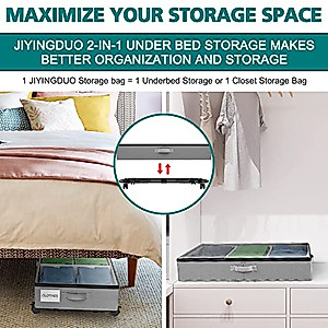 3rd Generation Under Bed Storage with Wheels 2-in-1 Underbed Storage Bins Containers Label Shoe Storage Organizer Drawer Bag Clear Window Solid Fabric for Bedroom Clothes Shoe Blanket (two-grey)