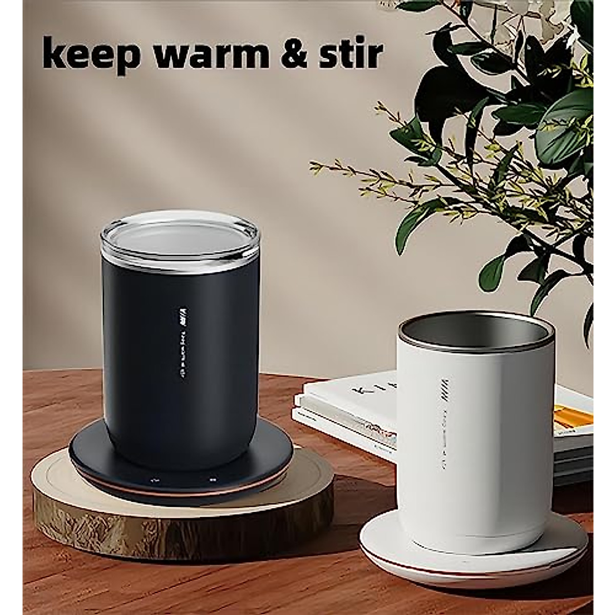 MugAnime Thermostatic Auto Stirring Coffee Mug, Warmer Control Stirring for Coffee,Tea,Cocoa,Milk.Stir 2 min Keep 131℉/55℃ 8 Hour(with Lid) White11 oz Electric Mixer Mug