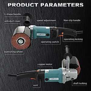 Surface Conditioning Tool 1400W, Burnishing Polishing Machine with 6 Variable Speed, Electric Handheld Stainless Steel Polisher Set, Metal Burnishing Machine Kit with Burnishing Wheel, Blue