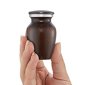 Reminded Small Cremation Memorial Urn for Human Ashes, Brown Mini Keepsake with Velvet Case