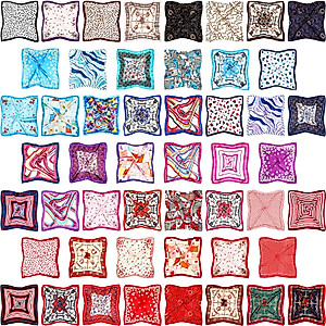 WILLBOND 50 Pieces Mixed Set Satin Scarf Hair Scarf Womens Neck Head Scarf Scarves Bundle Set for Women Girls Hair Scarf Bundle, 20 x 20 Inches