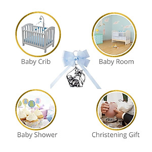 Guardian Angel Crib Medal with Satin Ribbon. Perfect Baptism Gifts for Babies, Christening Gifts for Babies, Baby Shower and Baby Nursery Wall Decor. (Blue Light)