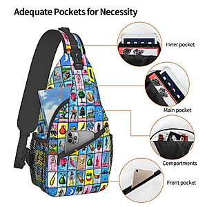 GregTins Colorful Mexican Loteria Cards Cross Chest Bag Diagonally Men Women Crossbody Shoulder Bag Casual Fashion Travel Bag Sling Backpack