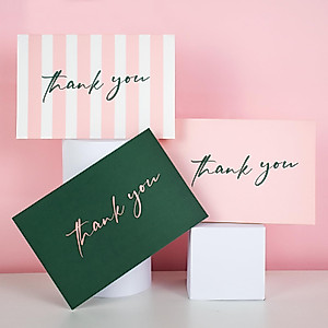 AZAZA Thank You Cards with Envelopes Striped Design 48 Pack, 4x6 Inch Thank You Cards Bulk Baby Shower Girl, Wedding Thank You Cards Green and Pink, Blank Thank You Notes for Bridal Shower