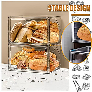 ONLYOILY 2PCS Upgrade Large Bread Box for Kitchen Countertop, Plastic Bread Box Bread Holder, Stackable Double Layer Bread Storage Container, Clear Bread Boxes for Kitchen Countertop, Pantry Storage