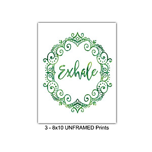 Inhale Exhale Wall Art - Inspirational Zen Wall Decor Picture Print Set - 8x10 Spiritual Home Decoration for Meditation Room, Yoga Studio, Office - Motivational Gift for Buddhist, Buddha, New Age Fans