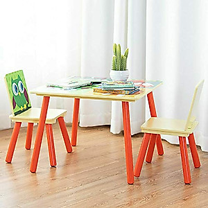 TimmyHouse Desk Kids Table and 2 Chairs Set for Toddler Baby Gift Furniture Cartoon Pattern