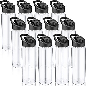 Mimorou 12 Pcs 24 OZ Water Bottles Bulk Reusable Plastic Sports Bottles Pack Portable Sports Water Cups for Adults School Teams Gym Hike Camping Cycling(Clear)