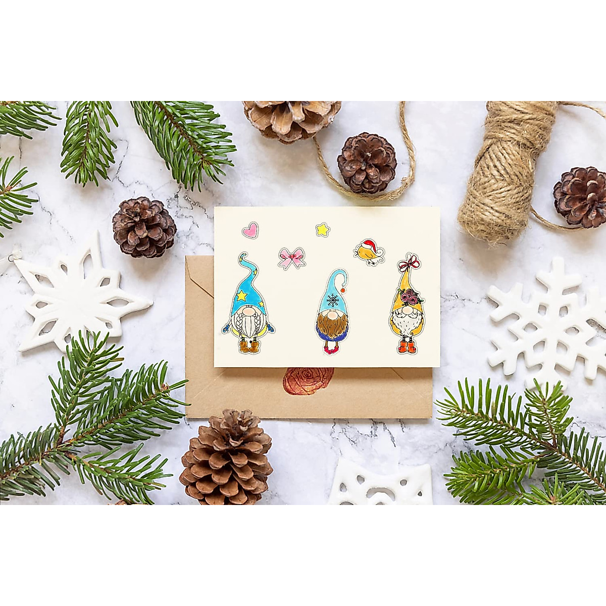 Christmas Gnomes Clear Stamps and Dies for Card Making, Xmas Snowflake Words Transparent Rubber Stamps Christmas Santa Gnomes Die Cuts Seal for DIY Scrapbooking