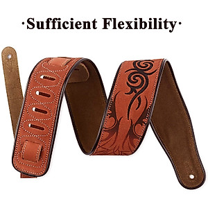 Dulphee Leather Guitar Strap, 2.8 Inches Width Suede Guitar Strap for Bass, Electric guitar and Acoustic Guitar (Brown Tribal)