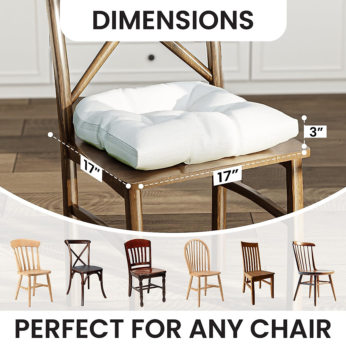 Klear Vu Gripper Overstuffed Universal Non-Slip Dining Chair Cushions for Kitchen Decor or Office Use, U-Shaped Skid-Proof Seat Pad, 17x17 Inches, 2 Count (Pack of 1), Solid Ivory