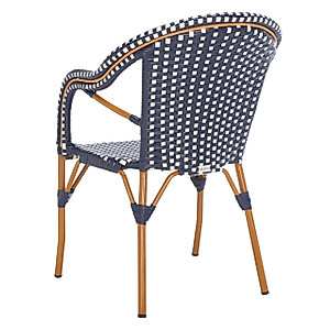 SAFAVIEH Outdoor Collection California Navy/White 18-inch Bistro Arm Chair Set of 2 (Fully Assembled)