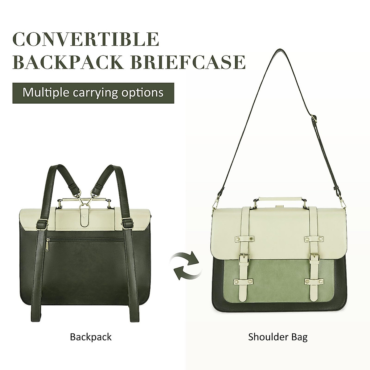 ECOSUSI Laptop Bag for Women Vegan Leather Messenger Bag Fashion Briefcase Backpack 15.6 inch Computer Satchel Bag