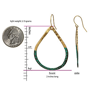 SPUNKYsoul Handmade Boho Open Teardrop Gold Patina Dangle Earrings for Women (Gold/Patina)