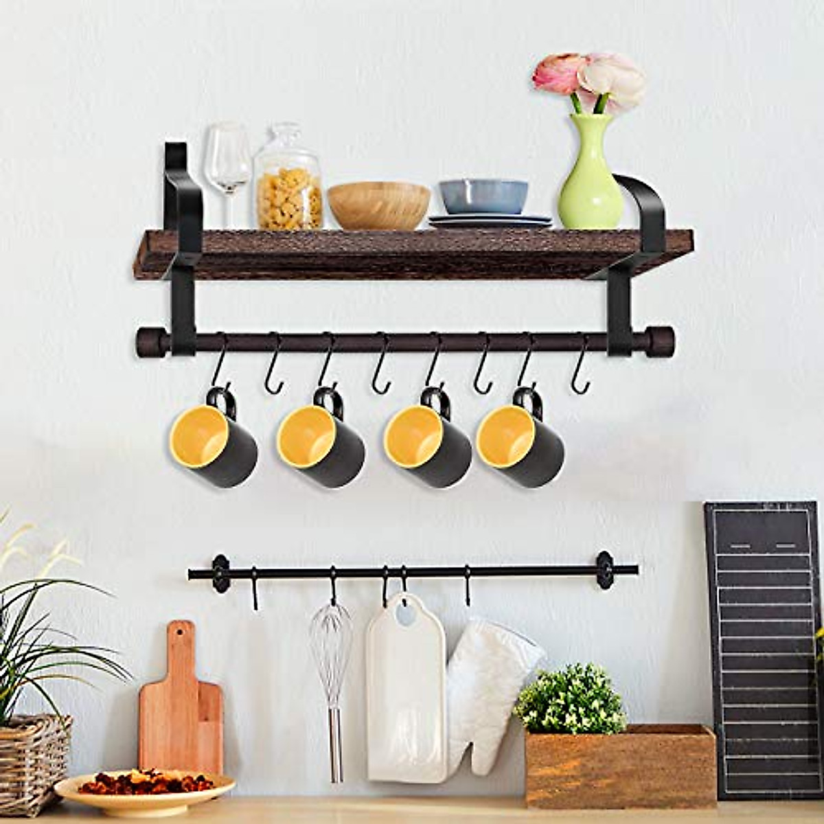 Floating Shelves Wall Mounted,100% Rustic Soild Wood Shelf Decor for Bathroom Bedroom Living Room Kitchen Office (Antique)