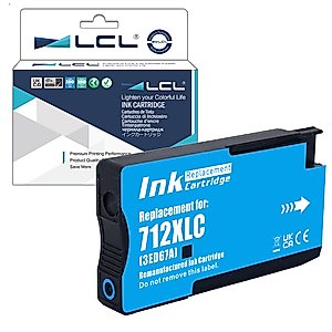 LCL Remanufactured Ink Cartridge Pigment Replacement for HP 712 712XL 712C 712XLC High Yield 3ED67A T650 T630 T250 T230 T210 (1-Pack Cyan)