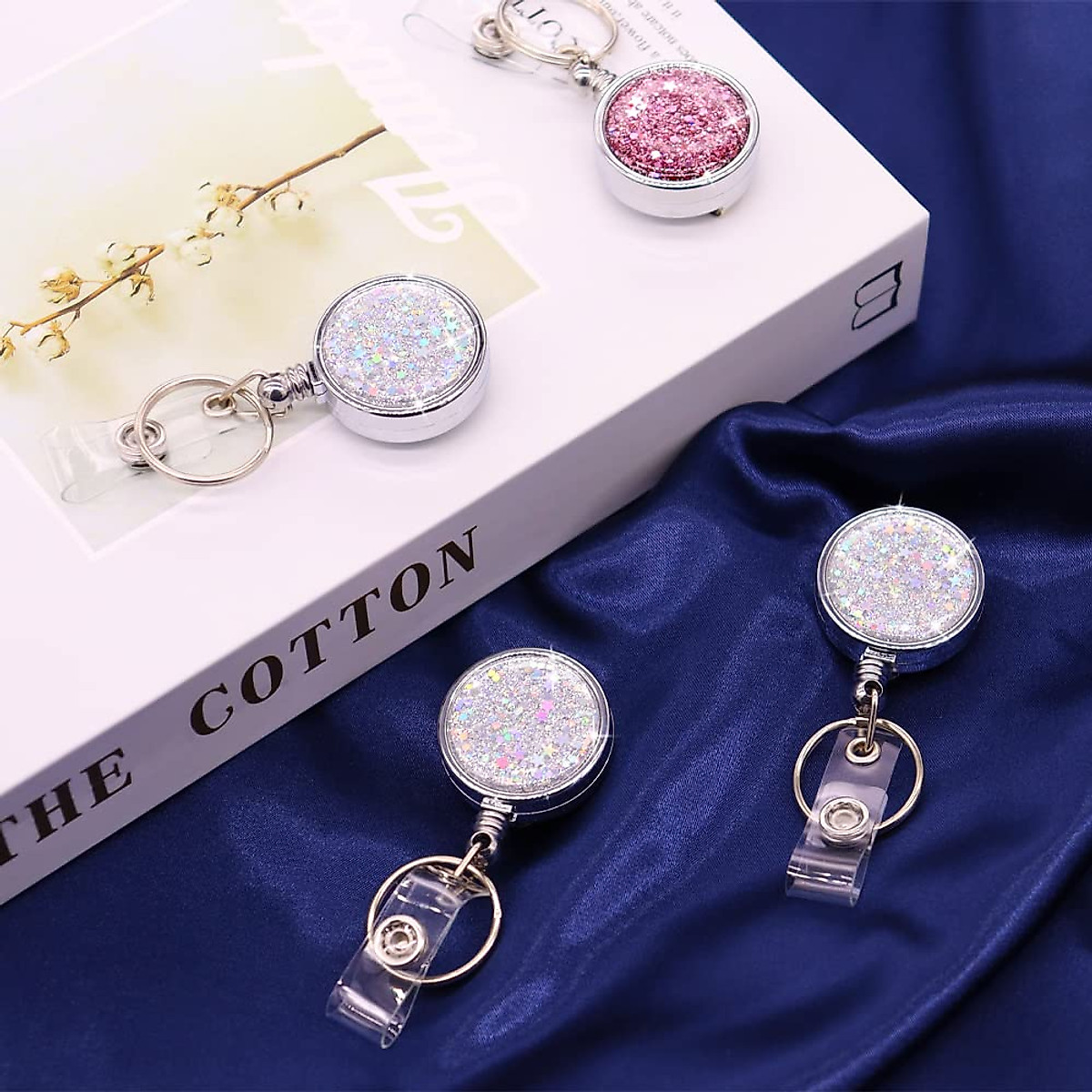 Retractable Badge Holder, Lightweight Plastic Badge Reel Retractable Card Holder with Key Ring Backing Belt Clip for Nurse,Volunteer,Teacher,Student,Office Worker (1 Pack Silver)