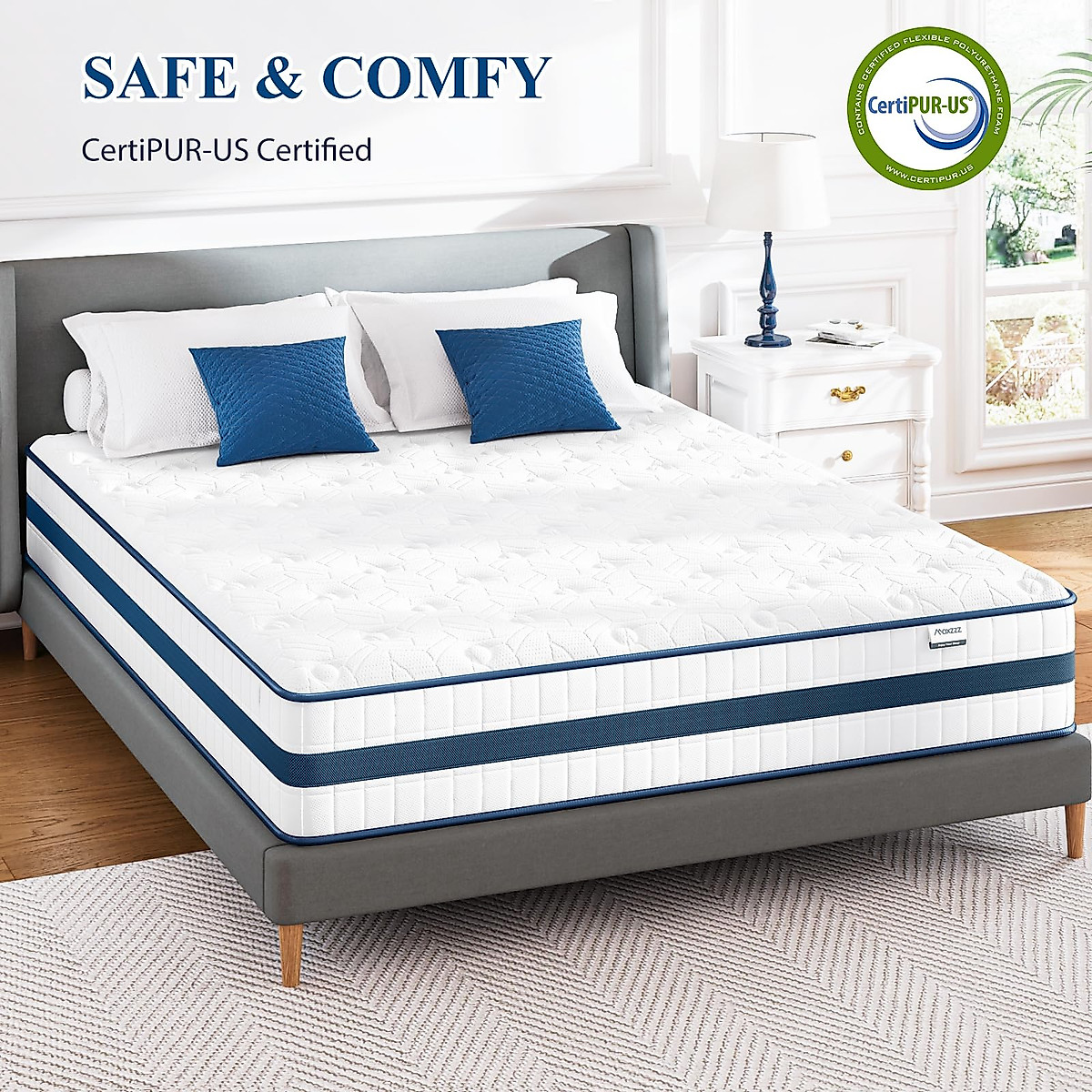 Maxzzz Queen Mattress, 10 Inch Queen Hybrid Mattress in A Box Pressure Relief & Supportive, with Gel Memory Foam & Individually Pocket Coils for Motion Isolation Cool Sleep, Medium Firm Feel