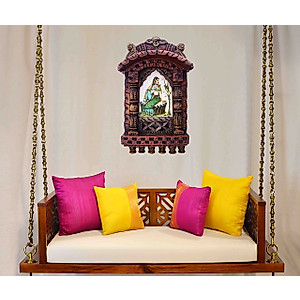 SANVIKA Lady Enjoying with Parrot, Rajasthani Traditional Jarokha Wood Jharokha elegant and Decorative Wood Craft for Home Decor and Gifts