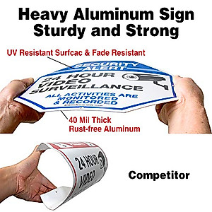 2-Pack Video Surveillance Signs, 10 x 10 Rust Free .040 Aluminum Security Warning Reflective Metal Signs, Indoor or Outdoor Use for Home Business CCTV Security Camera, UV Protected & Waterproof