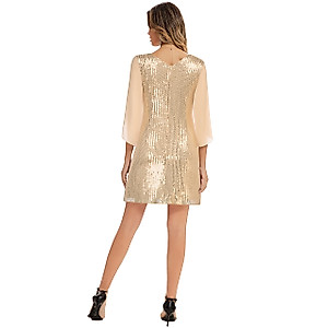 2024 Women Party Sequin Dress Night Cocktail Formal Wedding Guest Dresses for Women Champagne Gold XXL