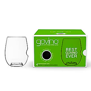govino Go Anywhere Wine Glasses | Dishwasher Safe, Flexible, Shatterproof, and Recyclable | 12 oz. Each | Set of 4.