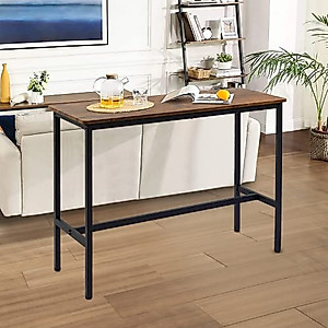 Rongbuk 40" Height Bar Table,Pub Table with Adjustable Feet Floor Protector, Narrow Rectangular Bar Table, Kitchen Counter Table, High Top Bar Table,Sofa Bar Table with Black Metal Legs,Rustic Brown