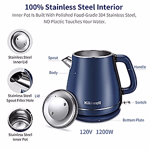 Electric Kettles Stainless Steel for Boiling Water, Double Wall Hot Water Boiler Heater, Cool Touch Electric Teapot, Auto Shut-Off & Boil-Dry Protection, 120V/1200W, 1.8Liter, 2 Year Warranty(Blue)