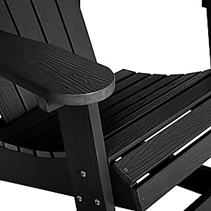 Flash Furniture Savannah Poly Resin Wood Adirondack Rocking Chair - All Weather Black Polystyrene - Stainless Steel Hardware