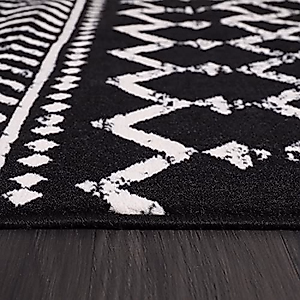 CAMILSON Boho Moroccan Area Rug, 2x3 Geometric Diamond Design for Entryway Mats, Living Area Entryways Rugs, Black/White Bohemian Indoor Carpet