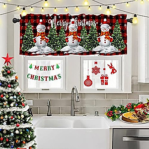 Xmas Tree Curtains Valance for Bedroom Living Room, Christmas Snowman Window Curtains & Drapes Rod Pocket Snowflake Winter Snowy Valances for Kitchen Window Curtains Over Sink 54 x 18in,1 Panel