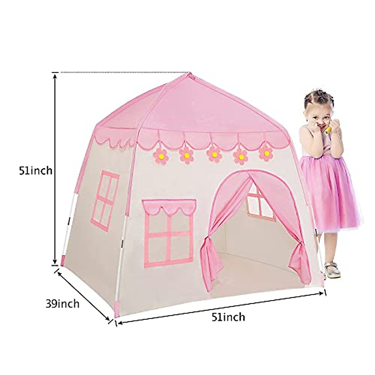 TTLOJ Kids Gift Play Tent with Small Lights, Princess Crown & Wand, for Girls Boys, Princess Playhouse, Pink Castle, Fairy Tale Teepee Tent, Indoor Outdoor, Birthday