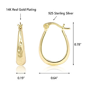14K Gold Oval Hoop Earrings for Women 925 Sterling Silver Post Hypoallergenic U Shaped Hoops Earrings for Jewelry Gifts