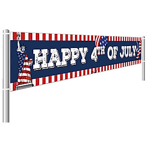 Large Happy 4th of July Banner, America Independence Day Banner, Memorial Day Decoration (9.8 x 1.6 ft)