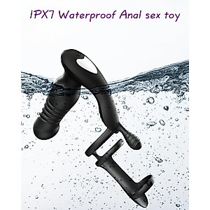 Anal Plug Vibrator with Remote Control,Male Sex Toy Thrusting Prostate Massager,10 Vibrating&7 Thrusting Modes with Penis Cock Ring