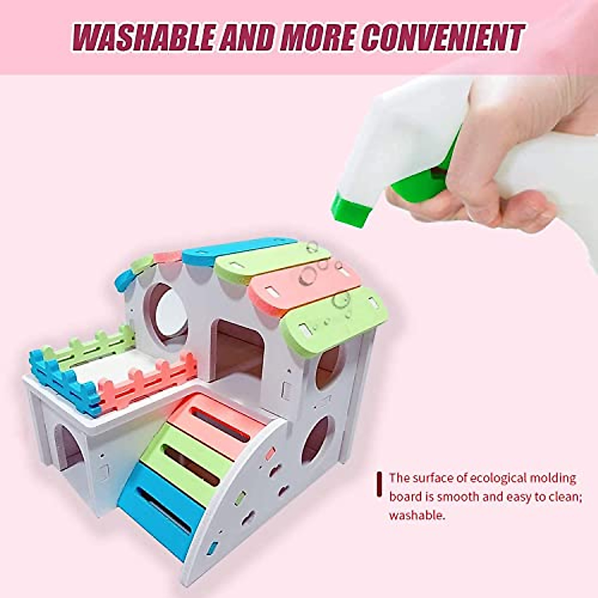 YUEKUA 4 Pieces of Hamster Toy Accessories DIY Gerbil Hiding House, Rainbow Bridge Swing, Hamster Seesaw Toy, Small Animal Fitness chew Toys