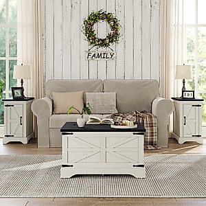 furomate Farmhouse Lift Top Coffee Table, Square Wood Center Table with Large Hidden Storage Compartment for Living Room, Rustic Cocktail Table with Hinged Lift Top for Home, Black Top