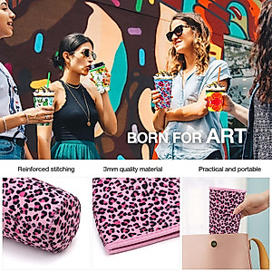 Iced Coffee Cup Sleeve for Large Sized Cups, Reusable Neoprene Iced Coffee Cup Holder for Hot Cold Drinks, Compatible with Starbucks, Dunkin Donuts, and More (Pink Leopard)