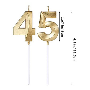 Gold 45th & 54th Birthday Candles for Cakes, Number 45 54 Glitter Candle Cake Topper for Party Anniversary Wedding Celebration Decoration