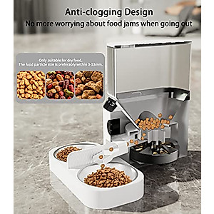 Automatic Cat Feeders with Camera,1080P HD Night Vision 2.4G WiFi 5L Pet Feeder,Height Adjustable Dog Dry Food Dispenser,Two Way Splitter & Three Stainless Bowls,10s Meal Call & Interaction (White)