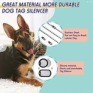 Weewooday 8 Pieces Military Dog Tag Silencers Set Silicone Silencer Black with 4 Stainless Steel Ball Chain 4.7 inch & 27.5 inch to Reduce Noise and Protect Tag